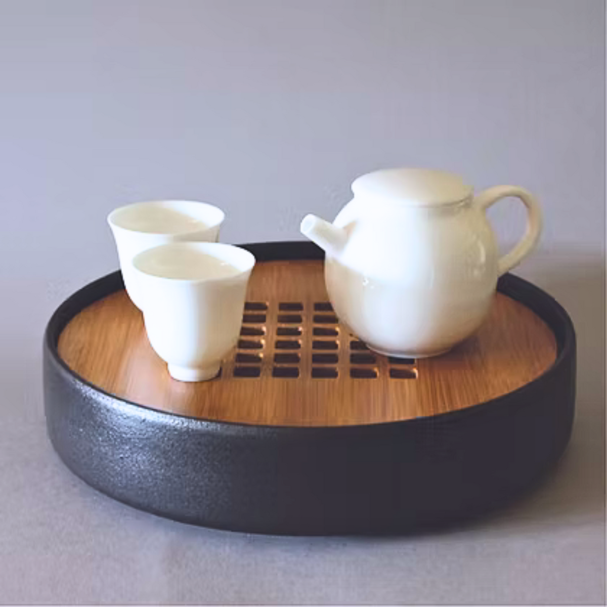 Tea Draining Tray, Black Ceramic + Bamboo Square Drainage | The ...